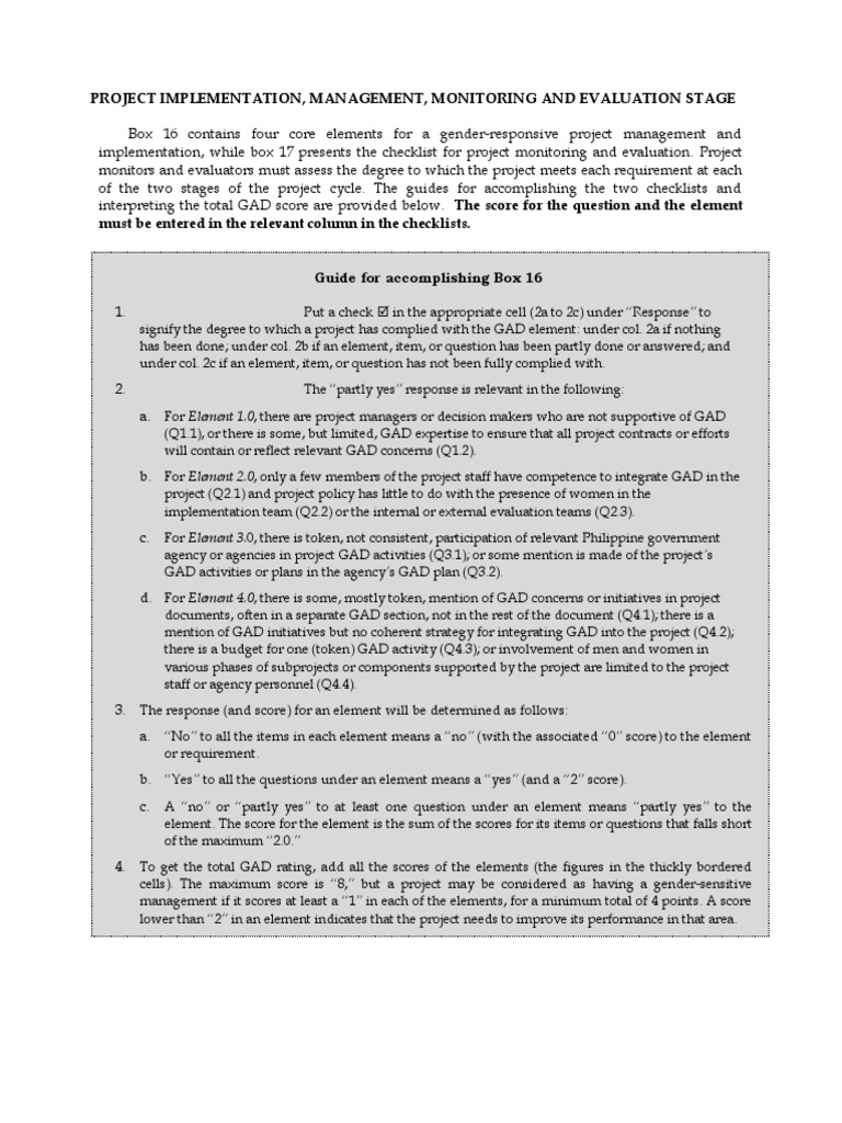 HGDG Assessment Checklist - Boxes 16 and 17 | PDF | Project Management ...