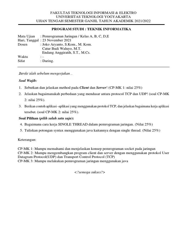 Soal UTS Pemrog-Jaringan | PDF | Komputer