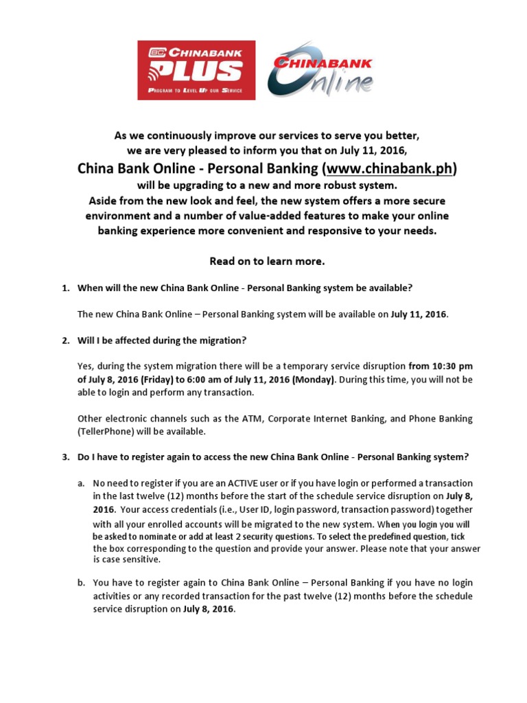 FAQ About The New China Bank ONLINE Personal Banking | PDF