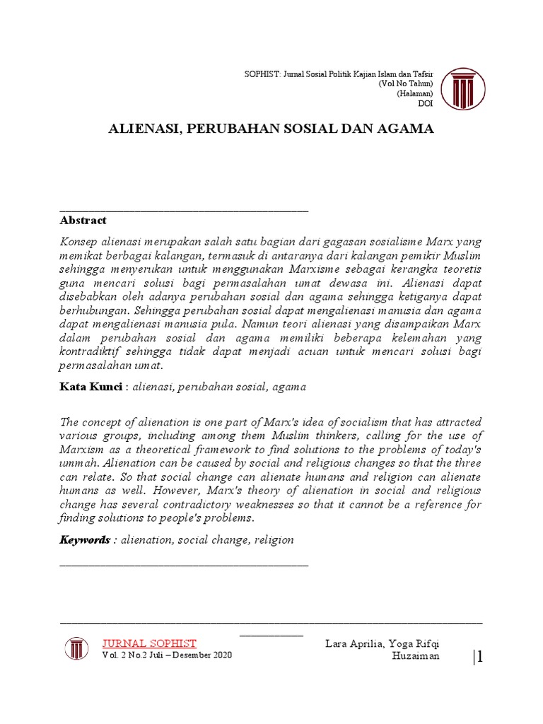 Artikel Alienasi Sosial Dan Agama | PDF | Ilmu Sosial
