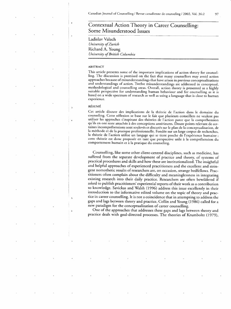 Contextual Action Theory in Career Couns | PDF | Psychotherapy ...