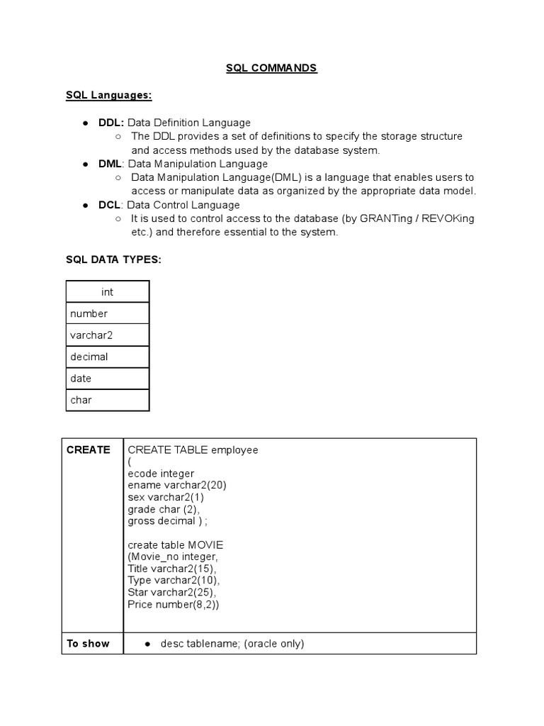 SQL Commands | PDF | Data Model | Sql