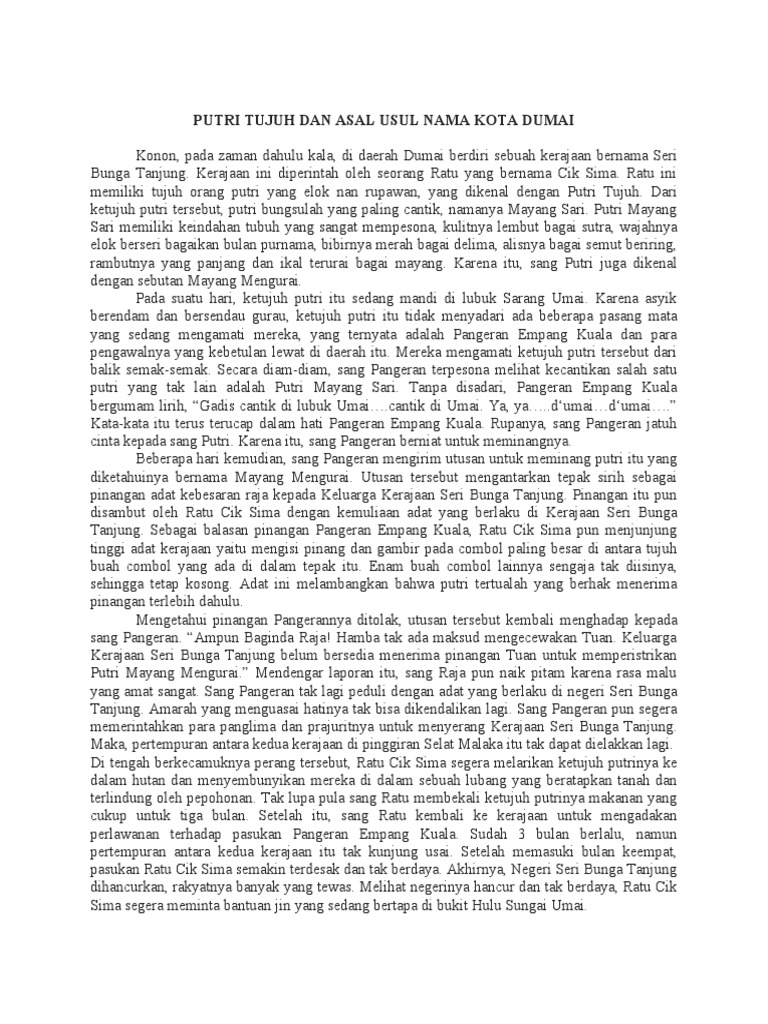 PUTRI TUJUH DAN ASAL USUL NAMA KOTA DUMAI Gujkj | PDF
