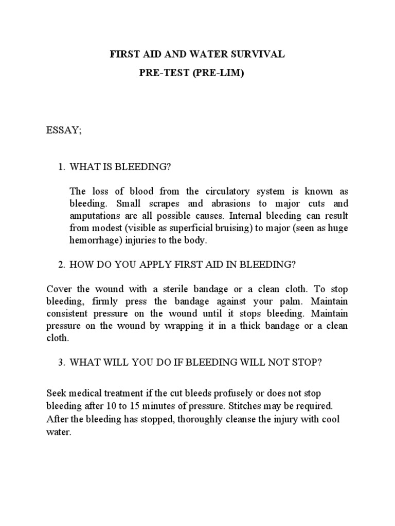 FIRST AID AND WATER SURVIVAL Prelim | PDF | Bleeding | Wound
