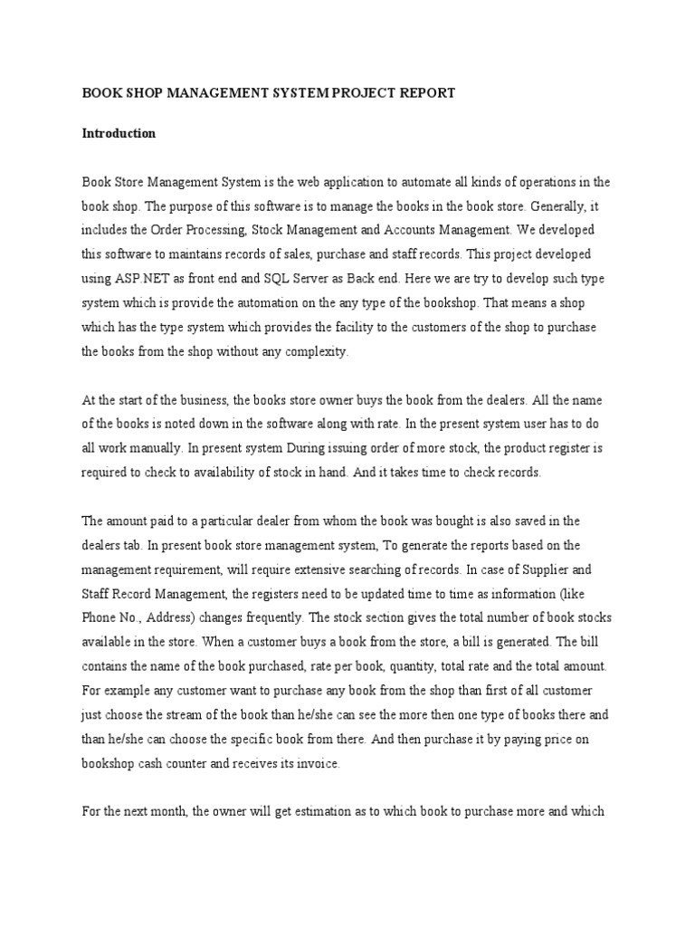 Book Shop Management System Project Report | PDF | Retail | Books