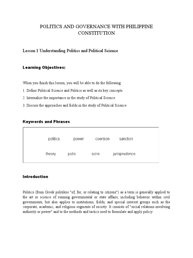 Politics and Governance With Philippine Constitution | PDF | Power ...