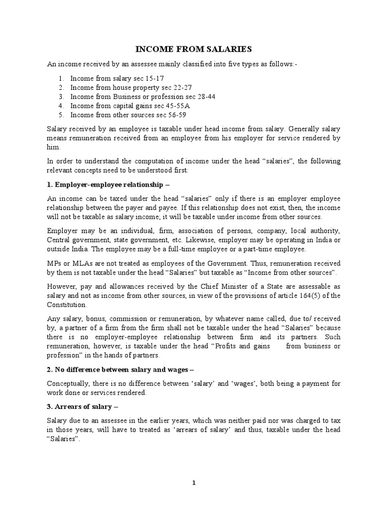 Income From Salaries: 1. Employer-Employee Relationship | PDF | Salary ...