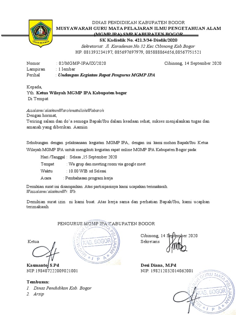 Surat Undangan Rapat MGMP | PDF