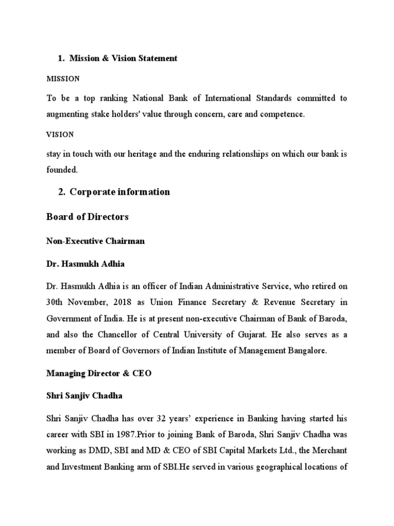 Corporate Information Board of Directors: 1. Mission & Vision Statement ...