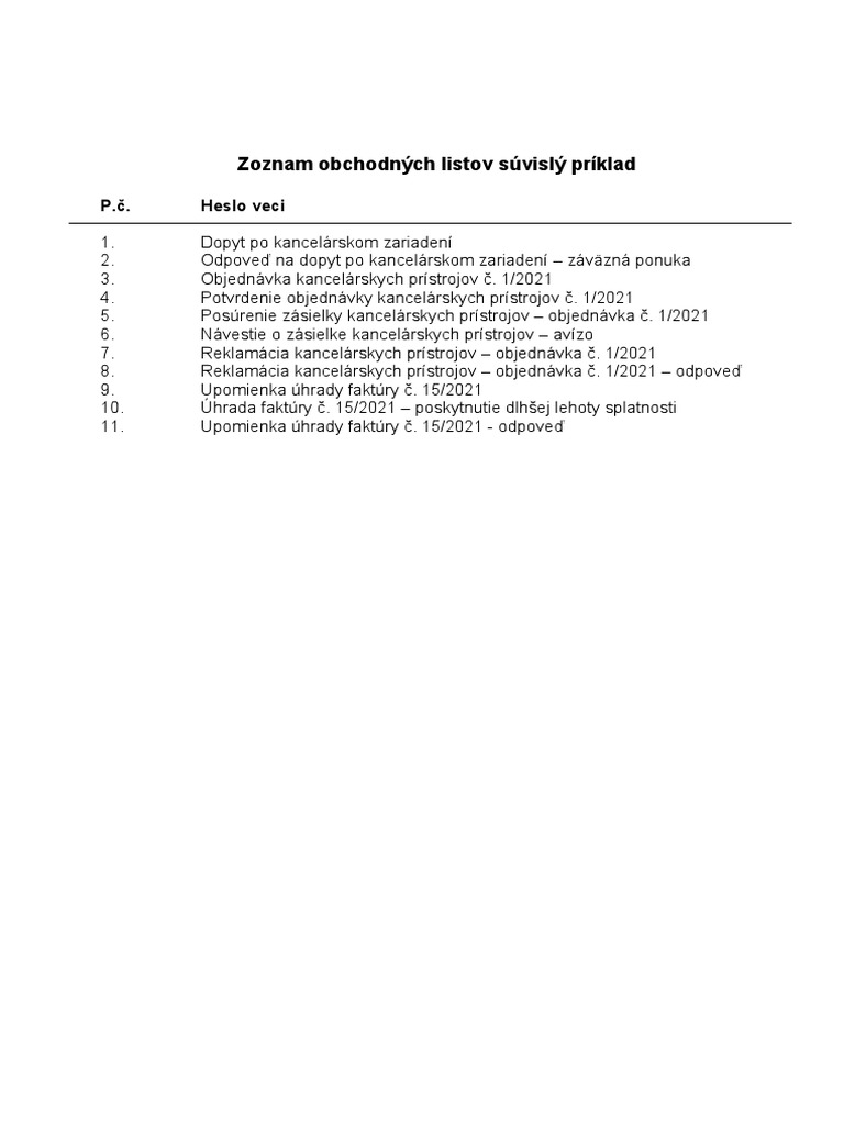 Zoznam Obchodných Listov Súvislý Príklad | PDF