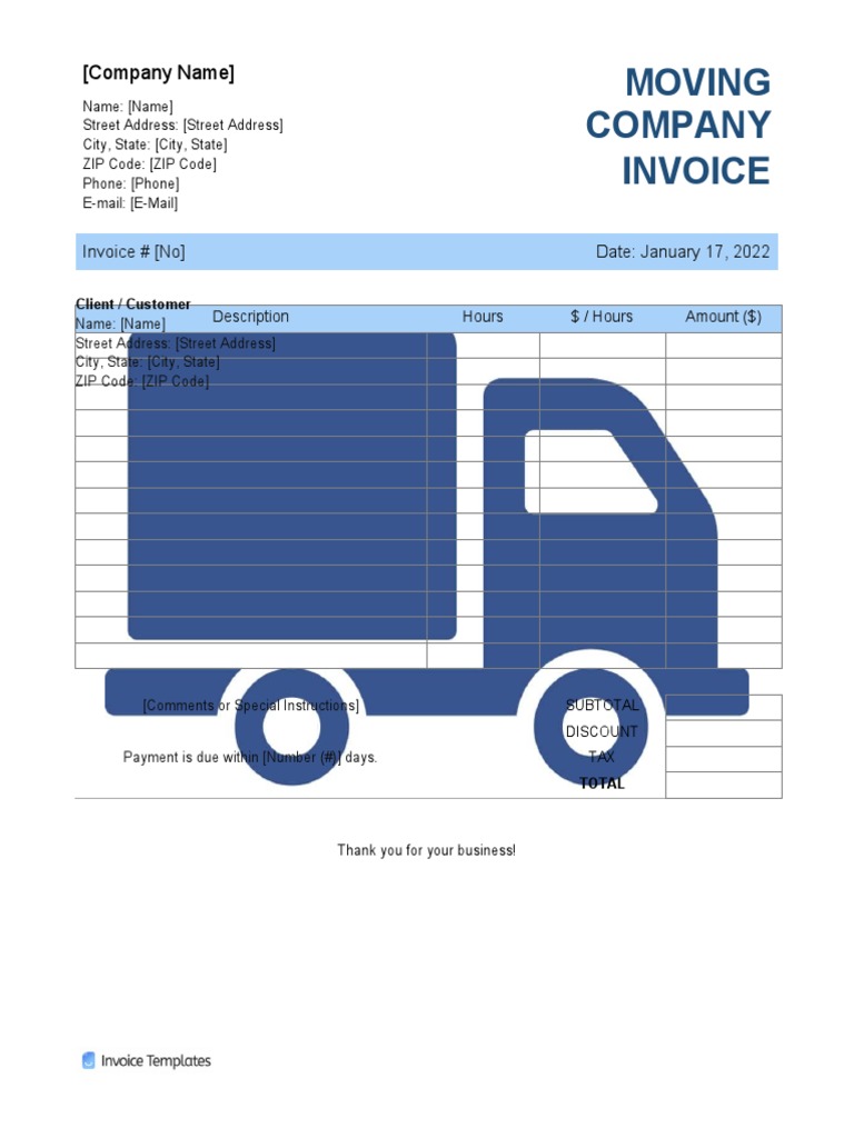 Moving Company Invoice Template | PDF