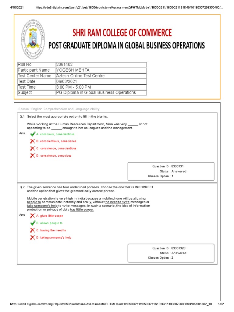 Analysis of an online English language assessment test transcript | PDF ...