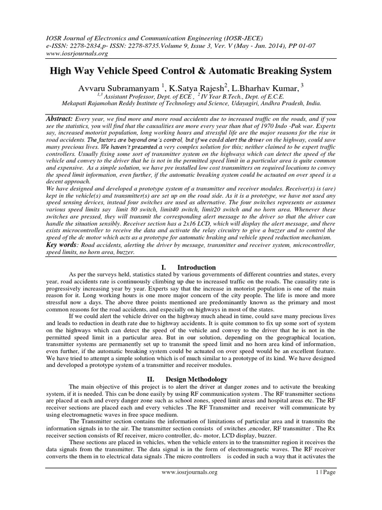 Design and Development of a Prototype Highway Vehicle Speed Control and ...