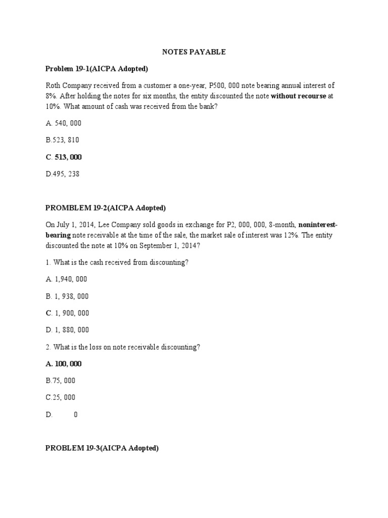 Notes Payable Problem 19-1 (AICPA Adopted) | PDF | Discounting | Interest