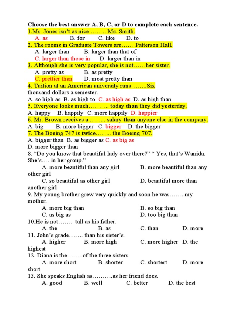 Choose the Best Answer Quiz | PDF