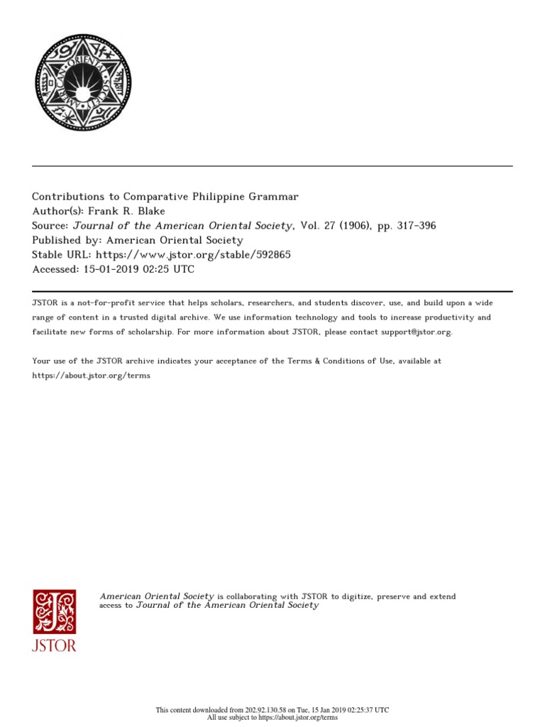 Blake - Contributions To Comparative Philippine Grammar I | PDF ...