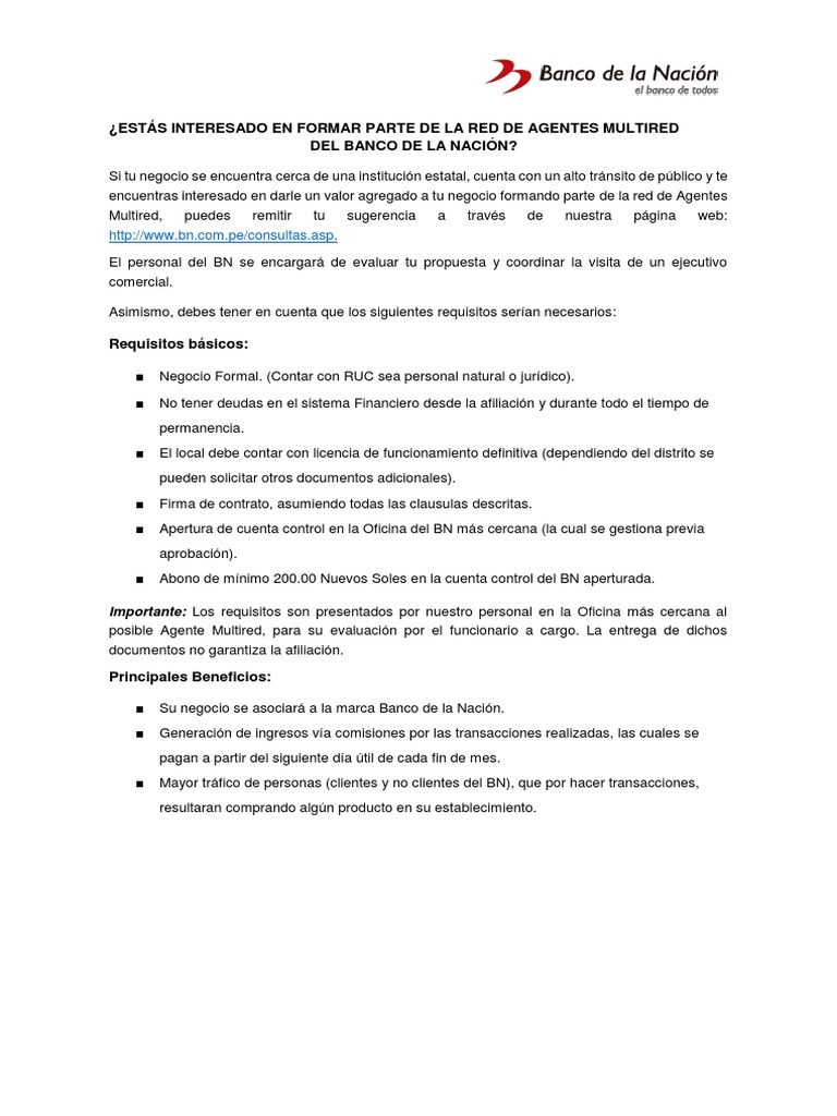 Requisitos Agente Multired | PDF