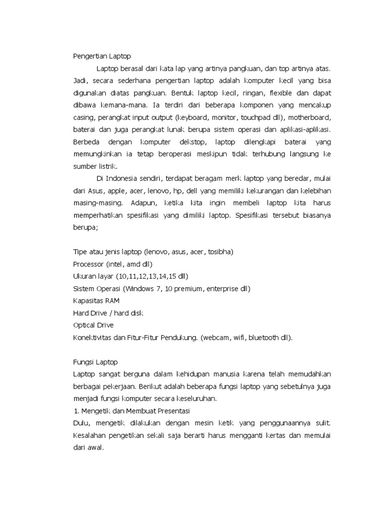 Pengertian Laptop | PDF