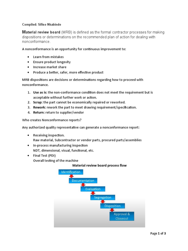 Aterial Review Board (MRB) Is Defined As The Formal Contractor ...