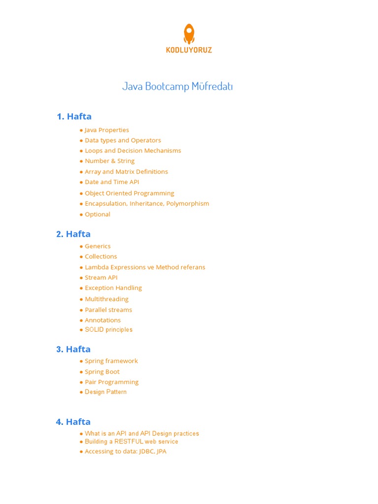 2021.08 - Kodluyoruz - Java Bootcamp Müfredatı | PDF | Method (Computer Programming) | Class ...
