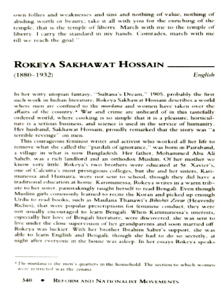 Sultana's Dream by Rokeya Begum | PDF | Religion & Spirituality | Classics