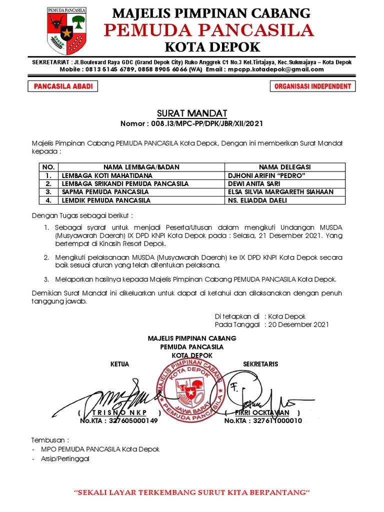 Surat Mandat Musda Knpi | PDF