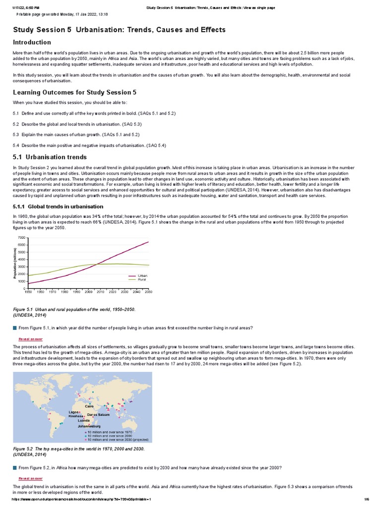 Study Session 5 Urbanisation - Trends, Causes and Effects - View As ...