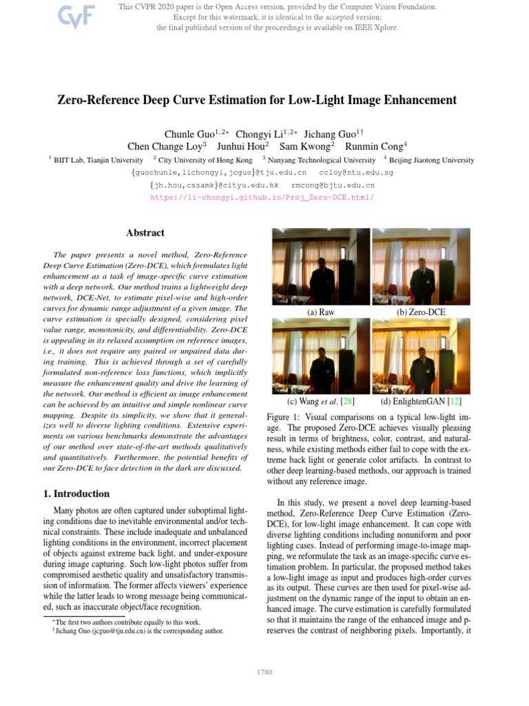 Guo Zero-Reference Deep Curve Estimation For Low-Light Image Enhancement CVPR 2020 Paper | PDF ...
