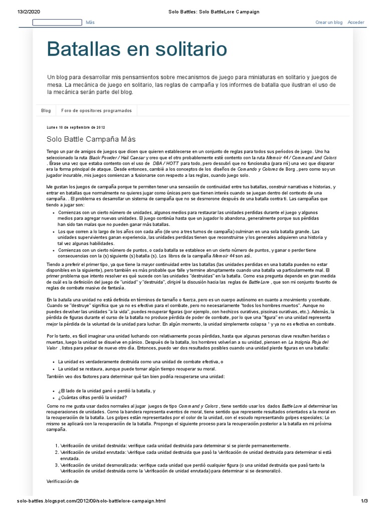 Reglas propuestas para una campaña en solitario de BattleLore | PDF