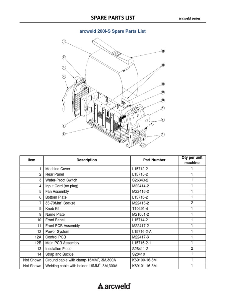 Arcweld 200i-S Spare Parts List | PDF | Equipment | Manufactured Goods