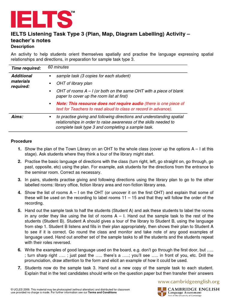 IELTS Listening Task Type 3 (Plan, Map, Diagram Labelling) Activity ...