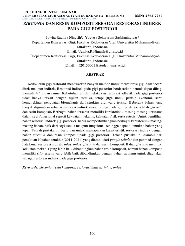 Zirconia Dan Resin Komposit Sebagai Restorasi Indirek Pada Gigi Posterior | PDF