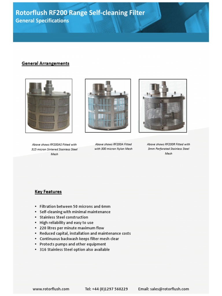 RF200 Range Data Sheet v3.0 | PDF | Stainless Steel | Filtration