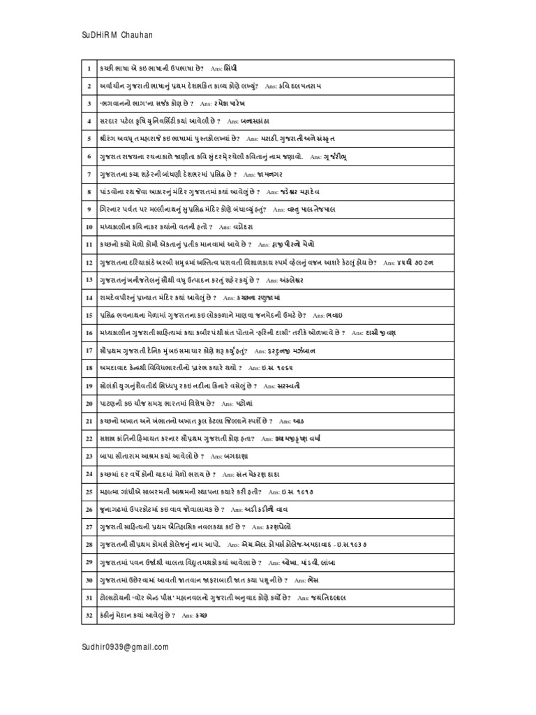Gujarati General Knowledge Questions With Answers | PDF