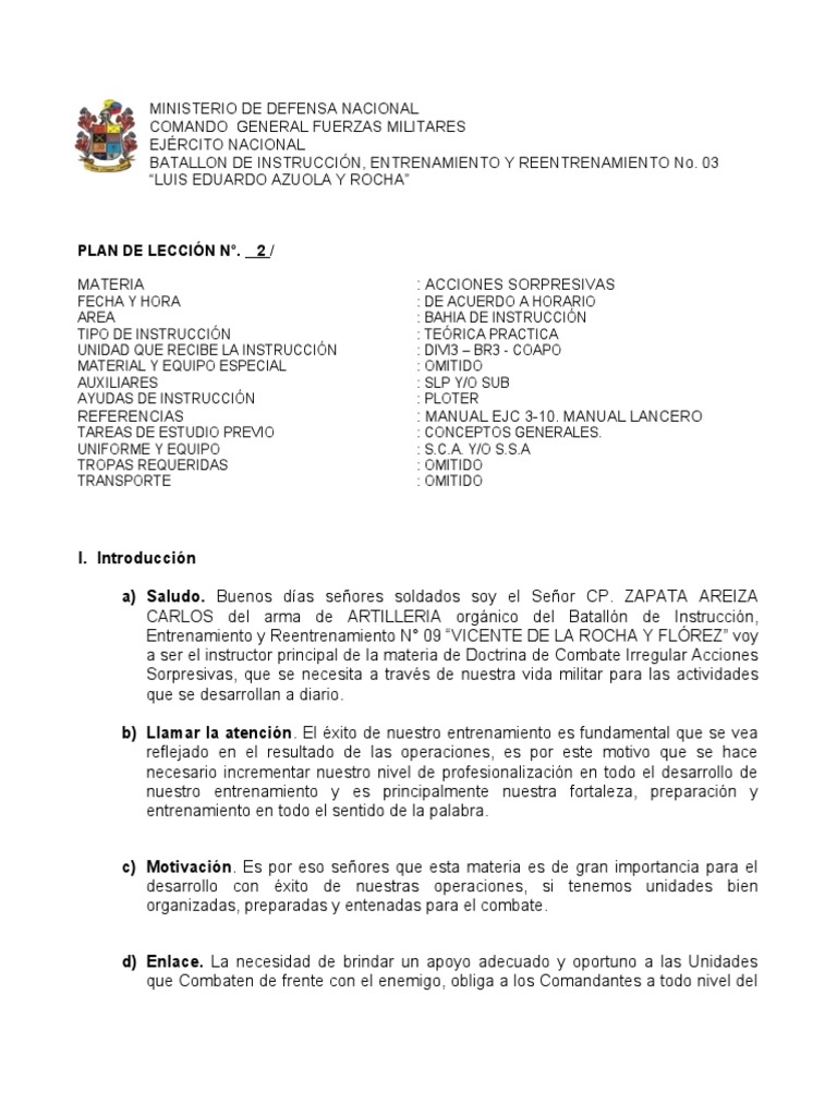 Plan de Leccion #02-1 Ejecutar Mediante Una Acción Continuada El Procedimiento de Reacción ...