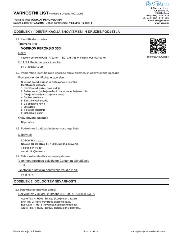 Vodikov Peroksid 35 | PDF