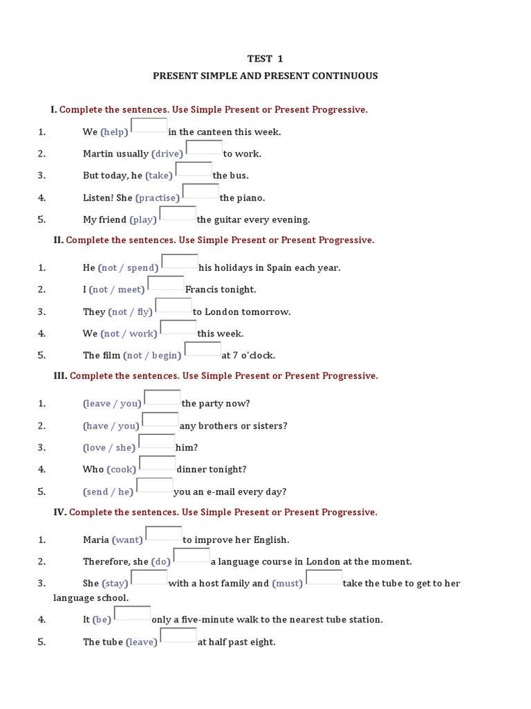 TEST 1 Present Simple and Continuous | PDF