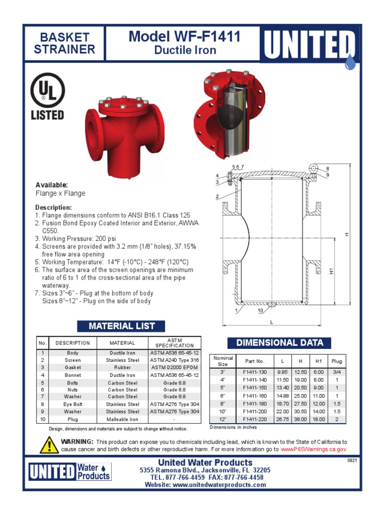 UL Listed Basket Strainer - Fire Protection - Model F1411 | PDF | Steel ...