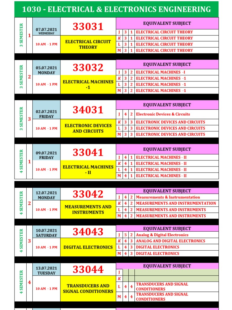 1030 Eee Time Table Updated | PDF | Electronics | Digital Electronics