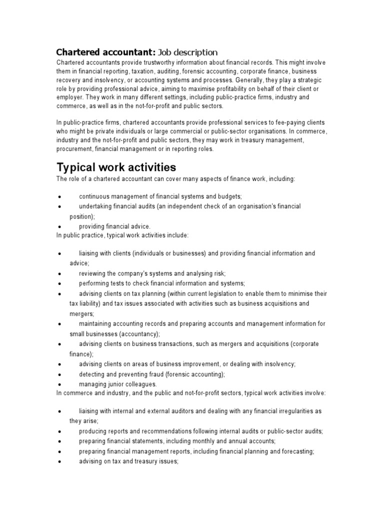 Typical Work Activities: Chartered Accountant | PDF | Accounting ...