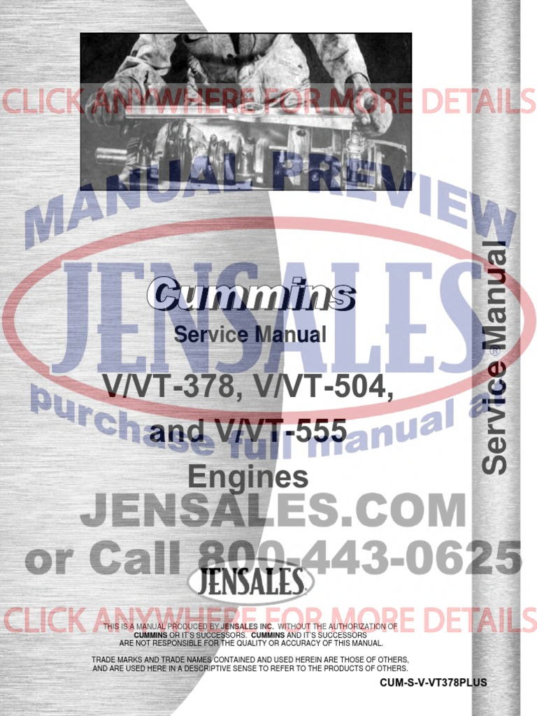 Cummins Engine Service Manual V vt504 Engine V vt555 Engine | PDF ...