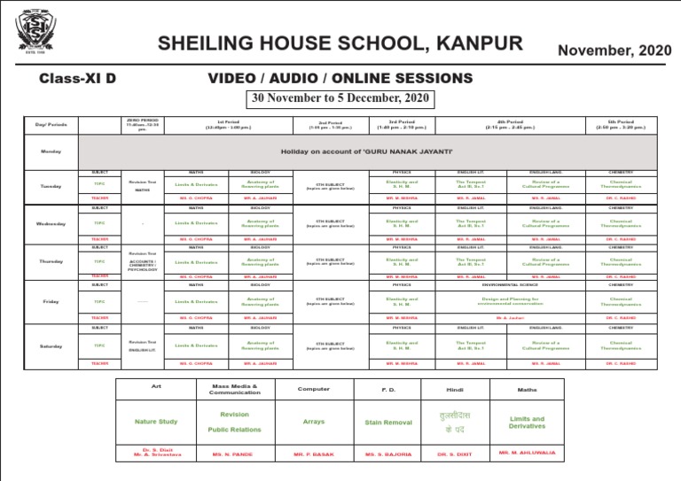 Sheiling House School, Kanpur: Video / Audio / Online Sessions Class-XI ...