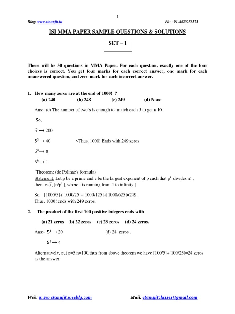 Isi Mma Paper Sample Questions & Solutions Set - 1: WWW - Ctanujit.in ...