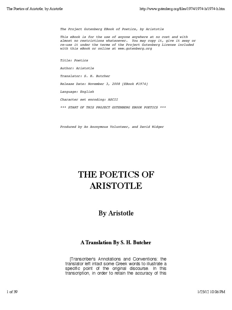 The Poetics of Aristotle, by Aristotle | PDF | Poetry | Tragedy