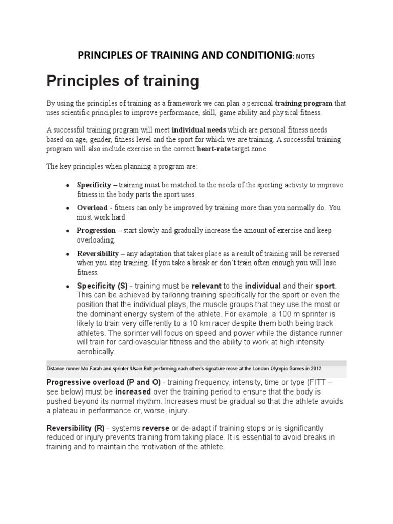 Principles of Training and Conditionig Notes | PDF | Physical Fitness ...