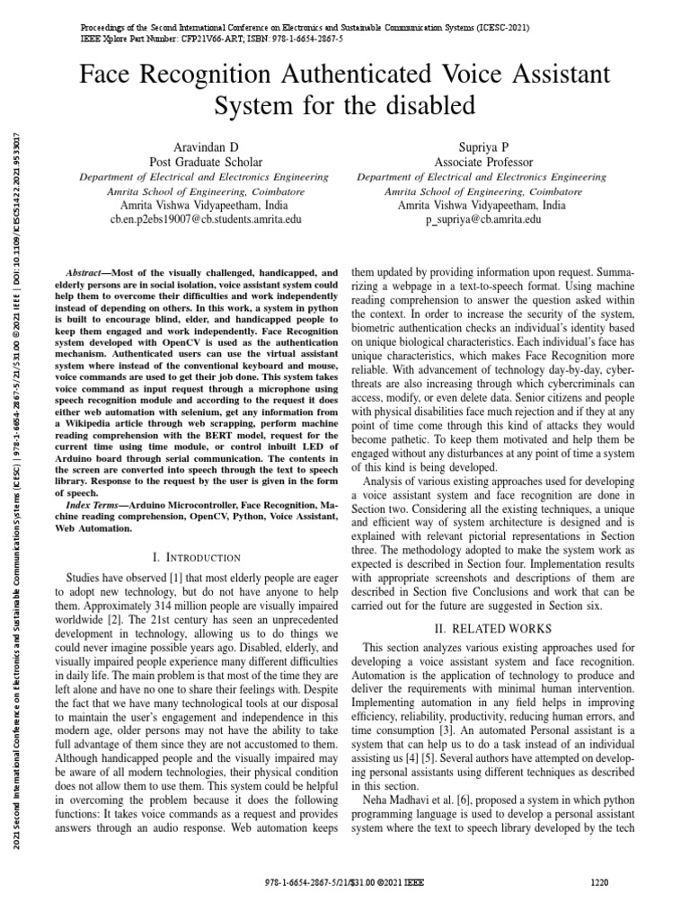 Face Recognition Authenticated Voice Assistant System For The Disabled ...