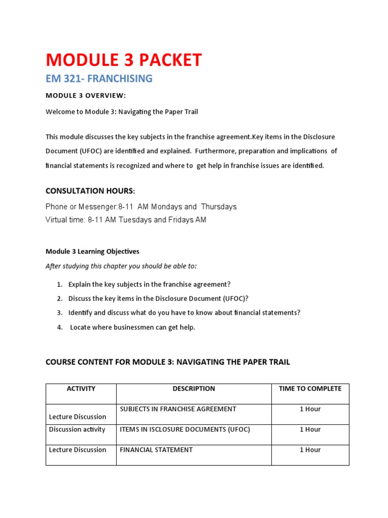 Module 3 Navigating The Trail 1 | PDF | Franchising | Business Law
