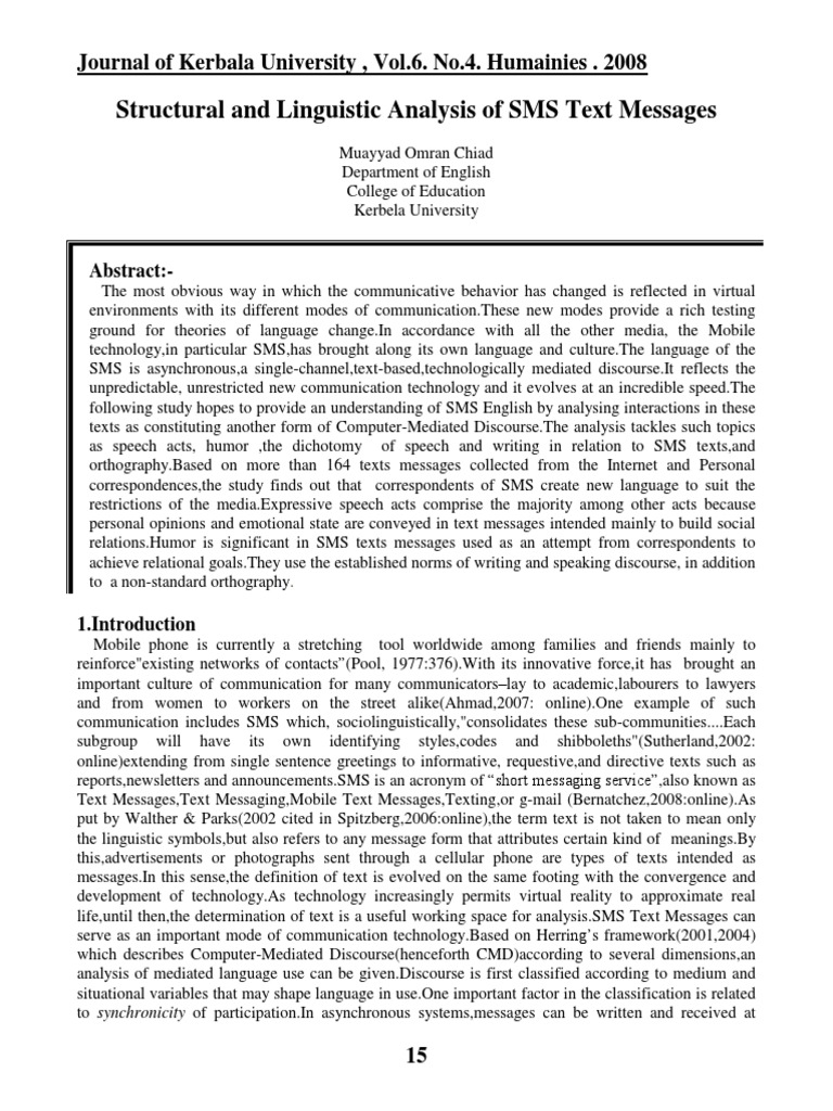 Structural and Linguistic Analysis of SMS Text Messages | PDF | Text ...