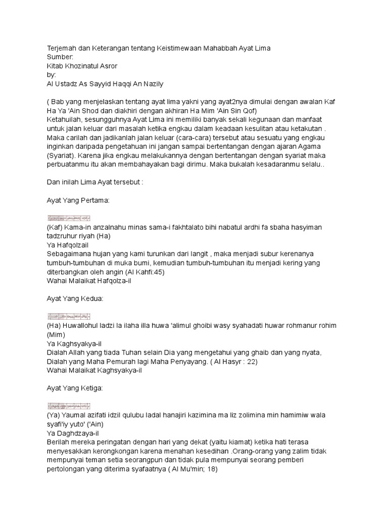 Keistimewaan Mahabbah Ayat Lima | PDF