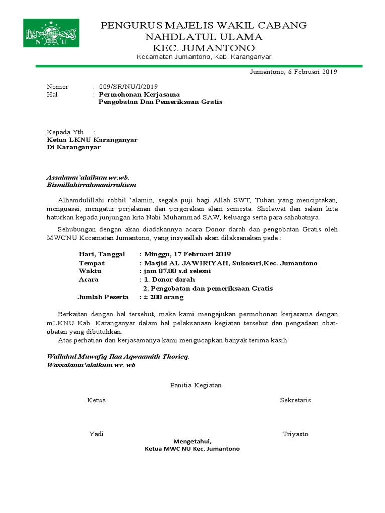 Permohonan Kerjasama LKNU | PDF